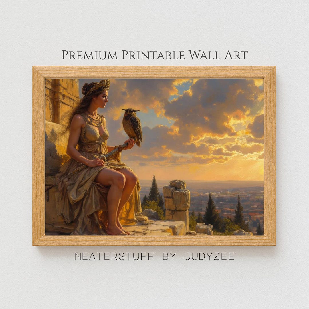 Printable Goddess Athena at Sunset - Vintage Greek Mythology Art ...
