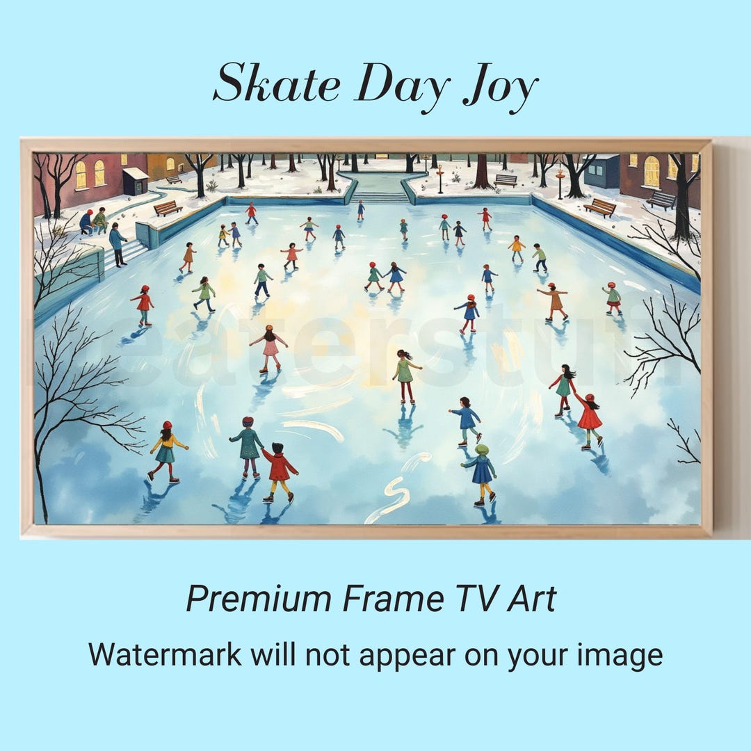 Frozen Pond Skating Scene, Winter Frame TV Art, Cozy Holiday Snow Day ...