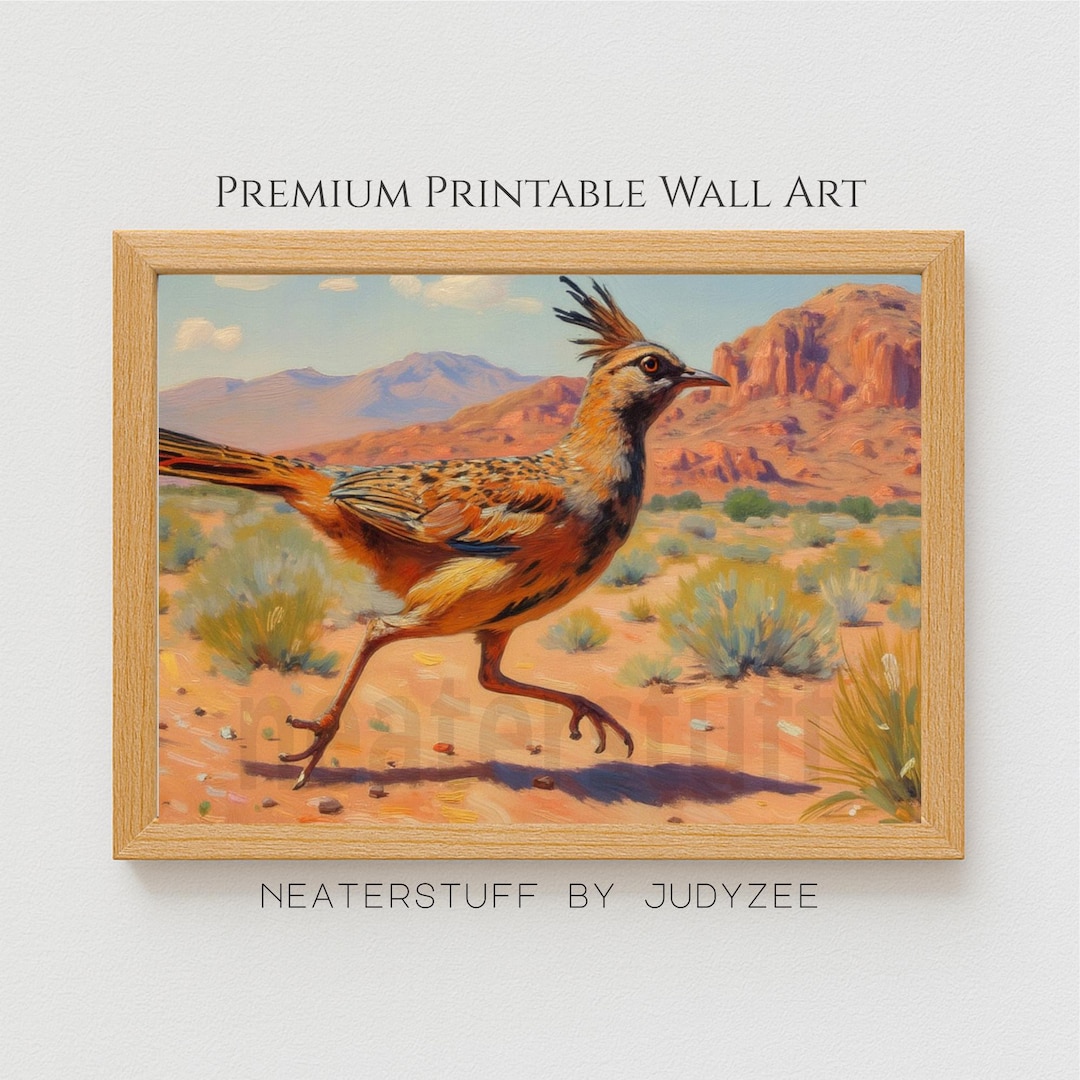 Printable Roadrunner Desert Scene - Rustic Southwest Landscape, Earthy ...