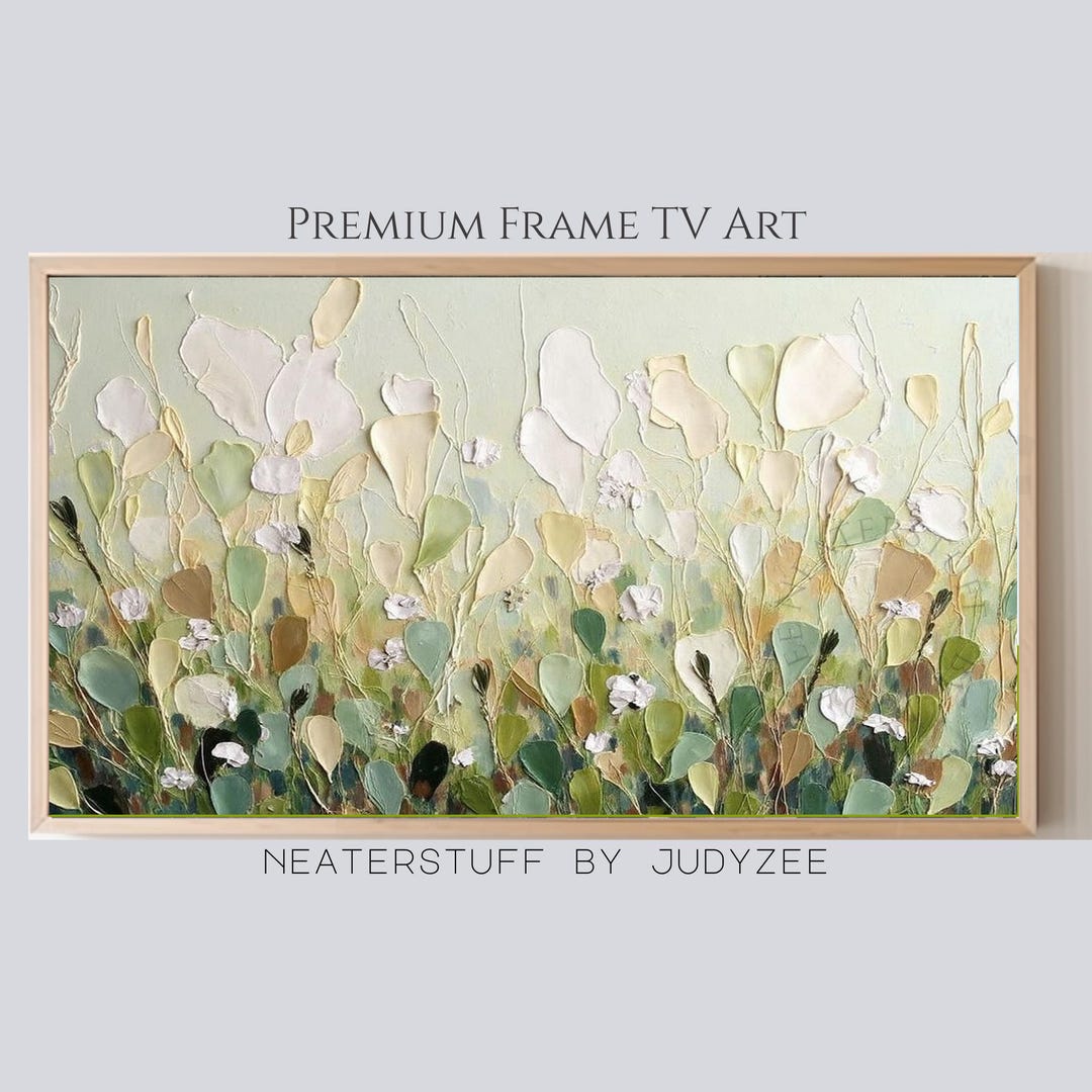 Neutral Wildflower Frame TV Art, Textured Botanical TV Art, Spring ...