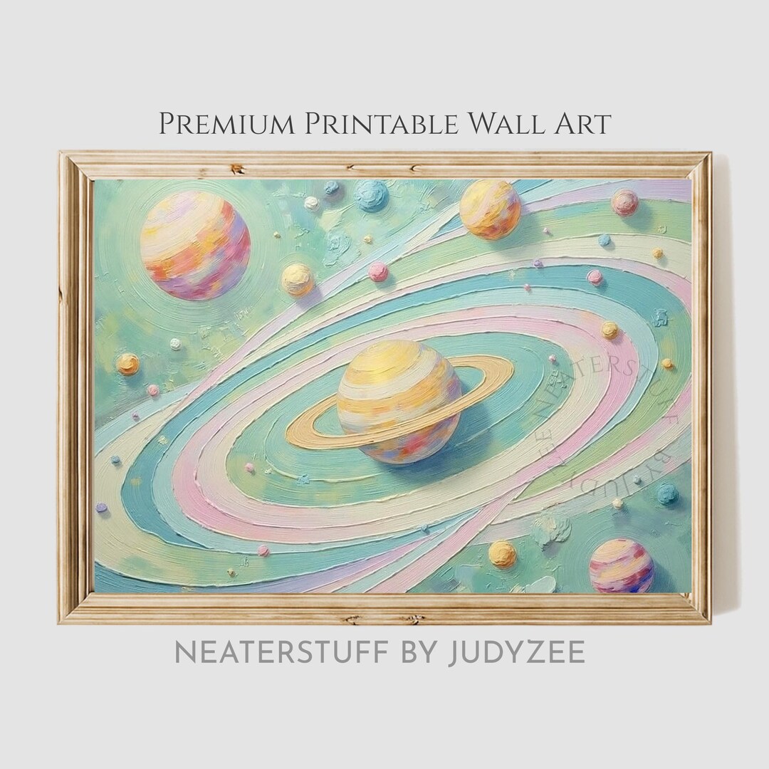 Pastel Planetary Orbit Art - Printable Space Theme, Vintage Solar ...