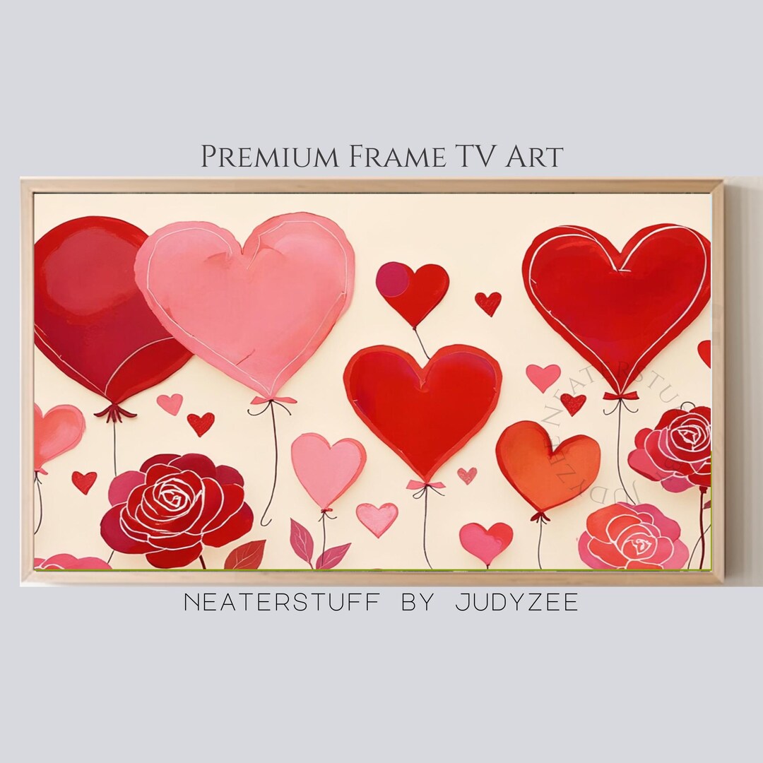 Romantic Heart Balloons Frame TV Art, Valentine’s Day Romance Art ...