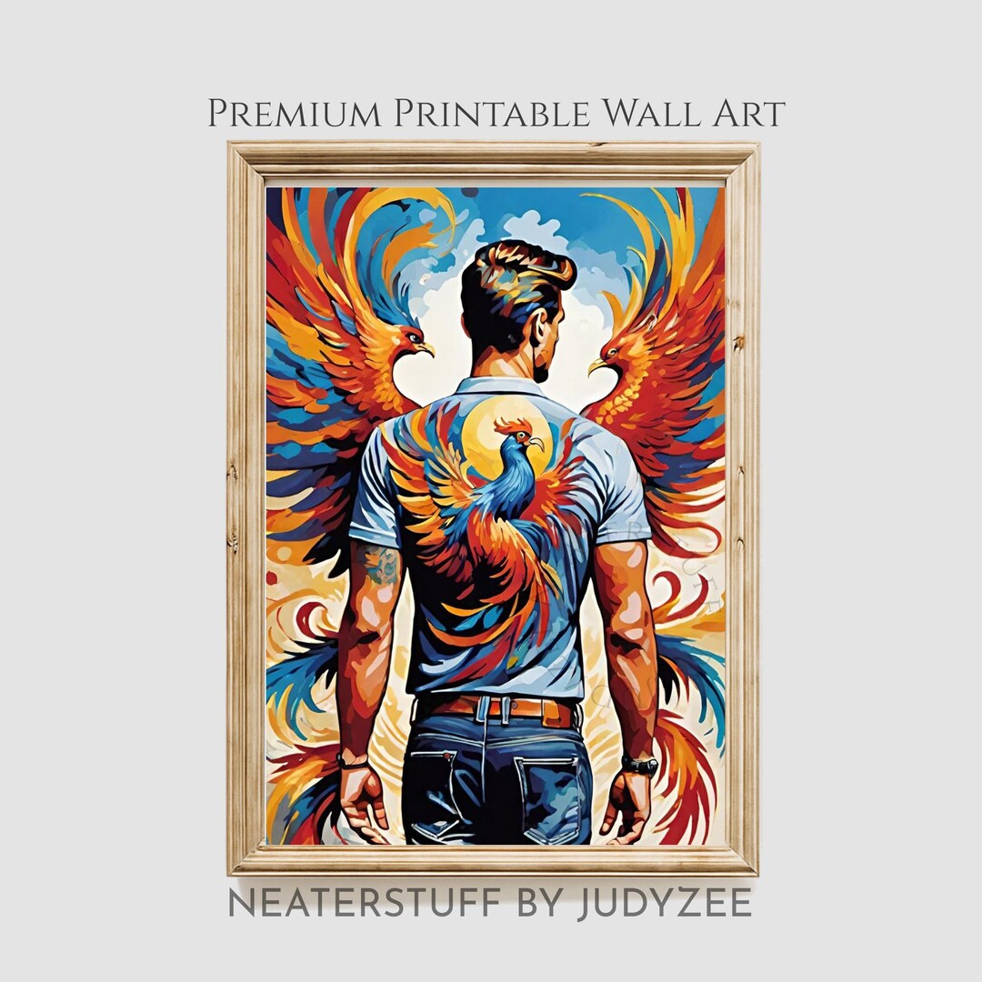 Muscular Man With Phoenix Tattoo Wall Art, Bold Energetic Wall Decor ...