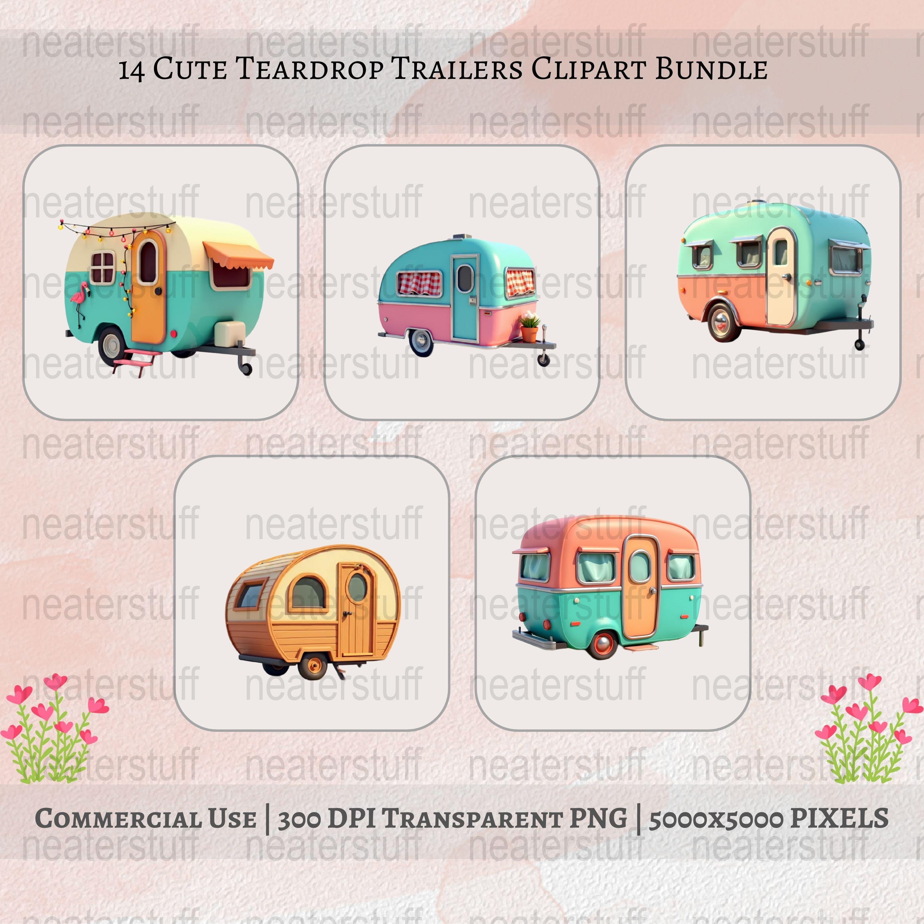 Cute Teardrop Trailer Clipart Bundle, Retro Camper Graphics, Vintage RV ...