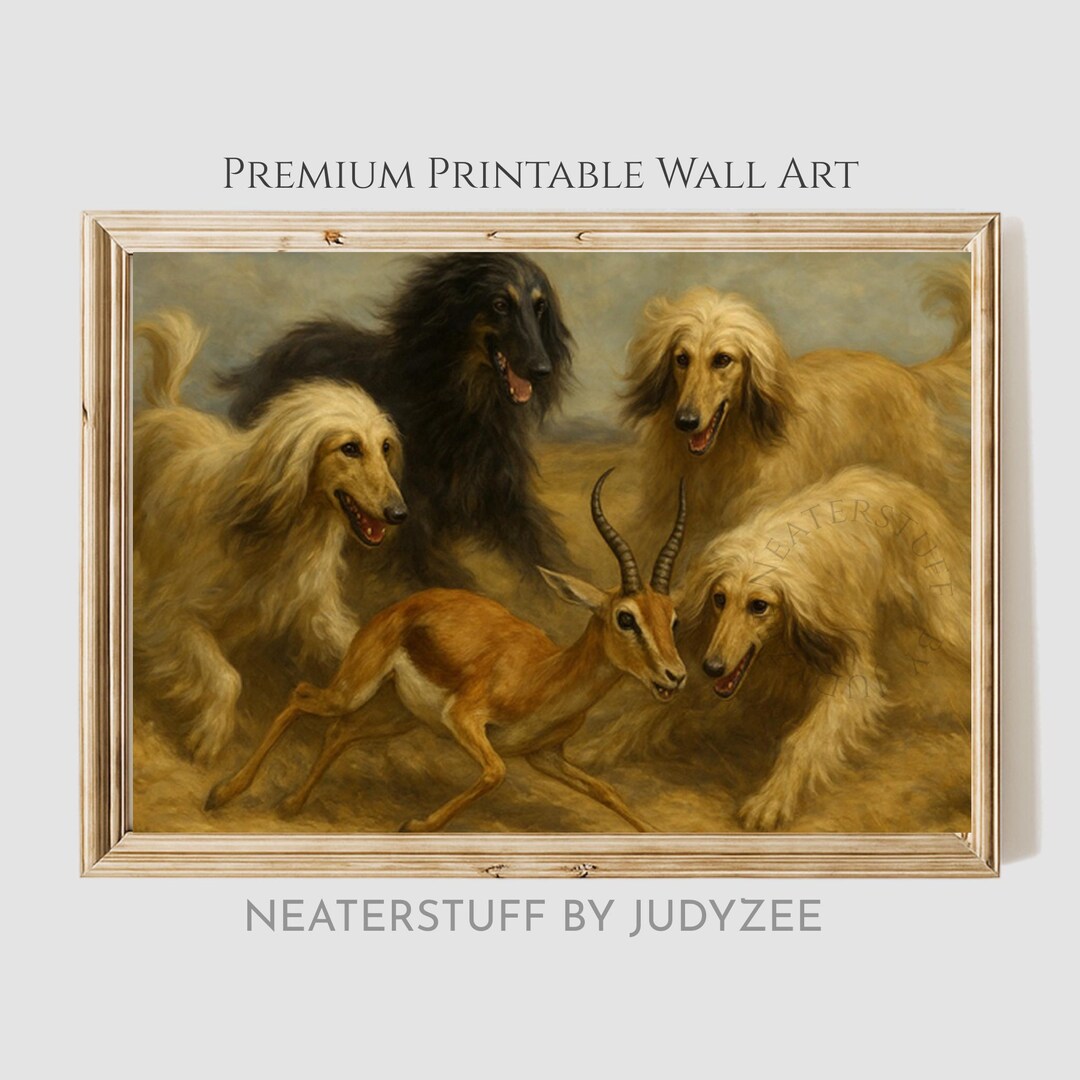 Afghan Hounds Coursing Gazelle Printable Wall Art, Antique Sporting Dog ...