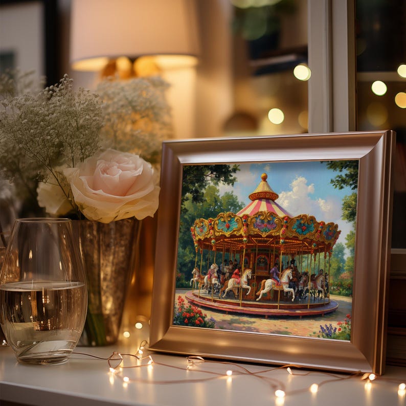 Vintage Merry-go-round Painting, Classic Carousel Art, Festive ...
