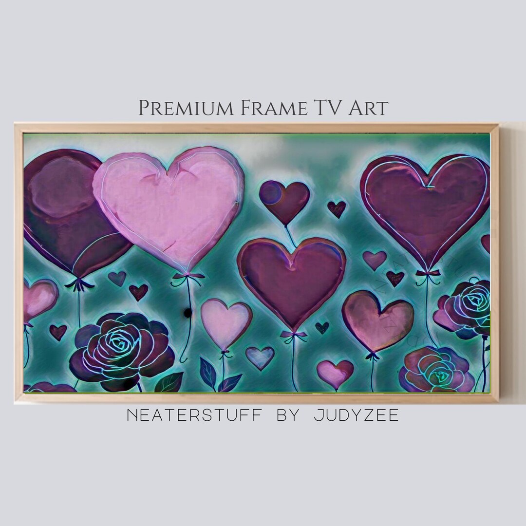 Pop Art Style Valentine's Frame TV Art, Romantic Modern Heart Balloon ...