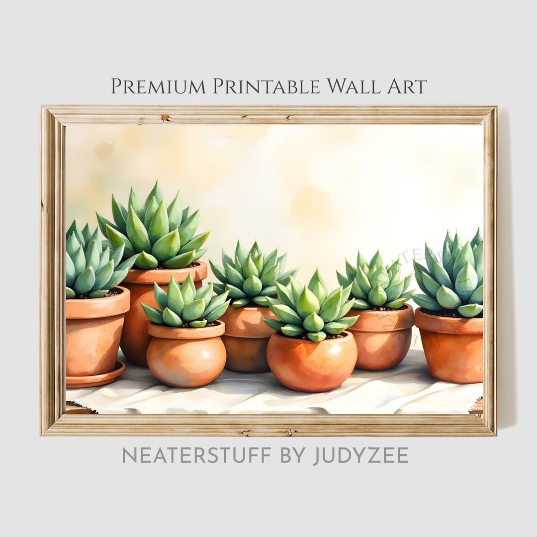 Succulents in Terracotta Pots Printable Wall Art - Rustic Plant Decor ...