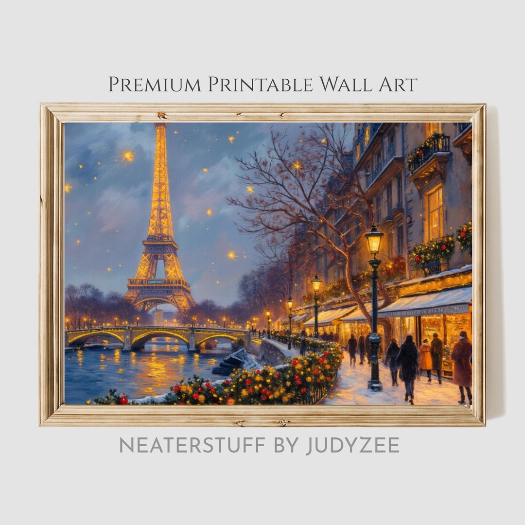 Paris Winter Scene Printable Wall Art, Cozy Eiffel Tower Night ...