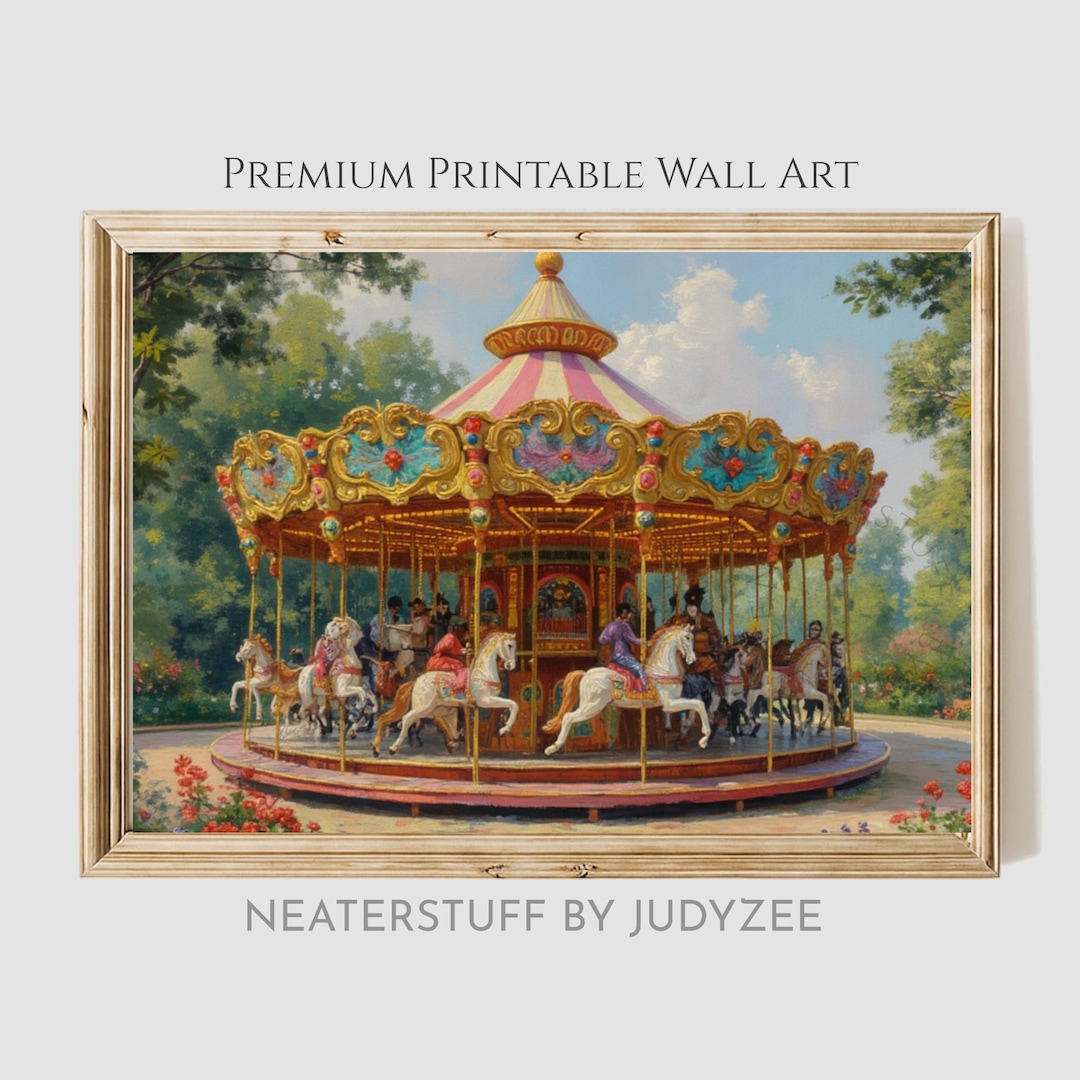 Vintage Merry-go-round Painting, Classic Carousel Art, Festive ...