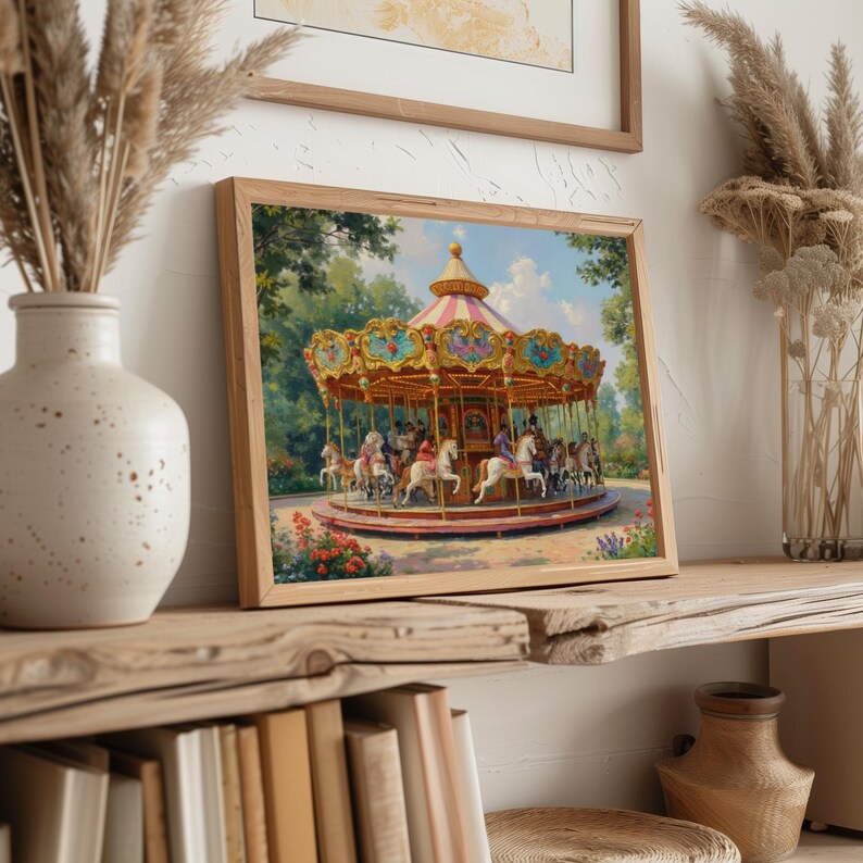 Vintage Merry-go-round Painting, Classic Carousel Art, Festive ...