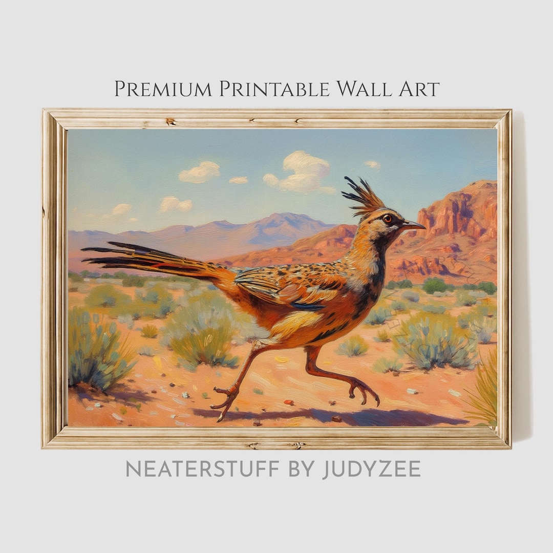 Rustic Printable Roadrunner in Desert, Warm Southwestern Landscape Wall ...