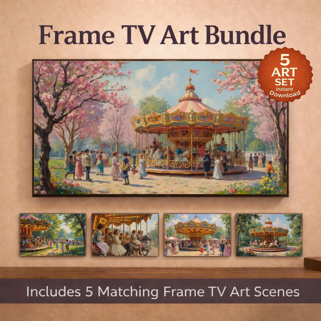 Vintage Carousel Frame TV Art Collection Set of 5, Classic Amusement ...