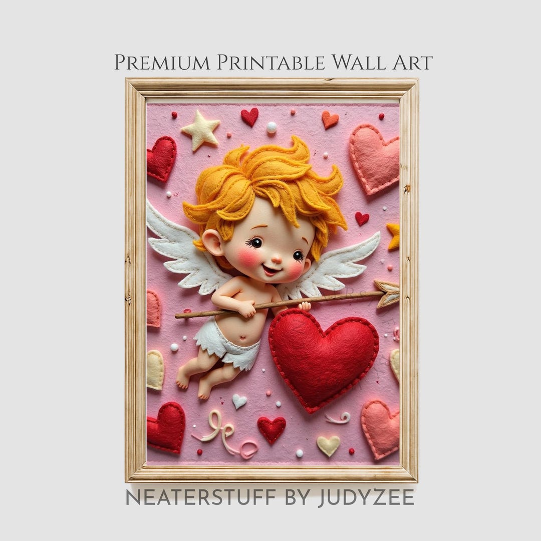 Romantic Printable Valentine's Cupid Wall Art - 3D Felt Cupid With ...
