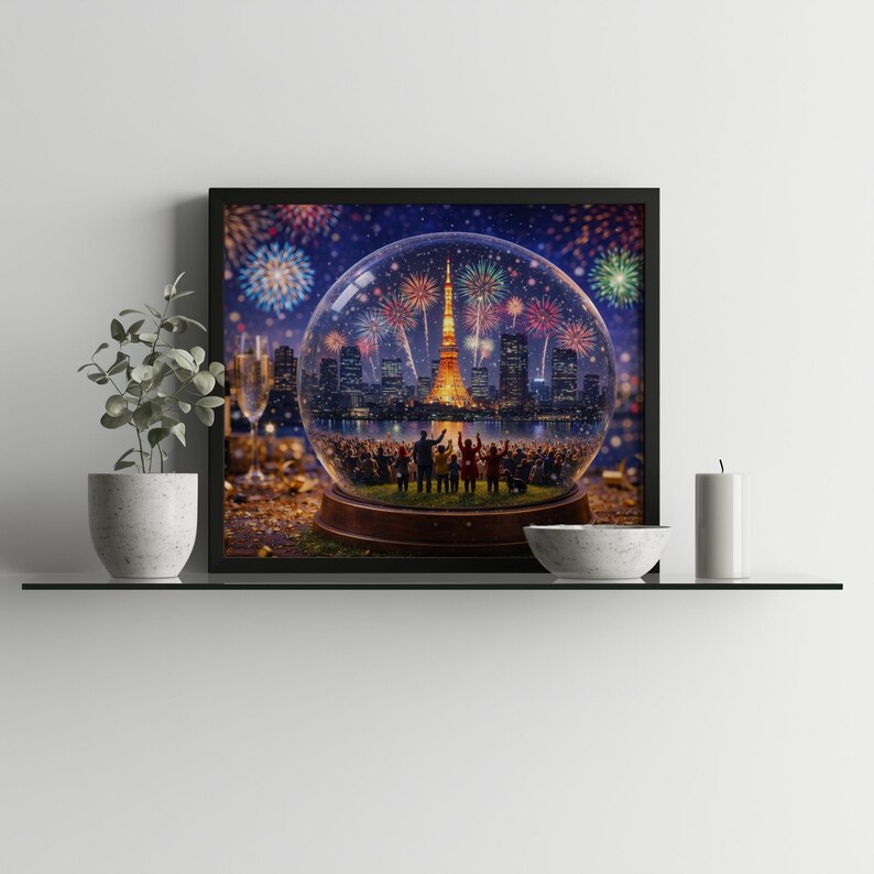 Festive Winter Snow Globe Tokyo Tower Cityscape, Wall Art Print ...