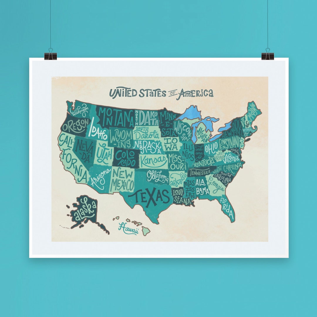 USA Typography Map | Poster - Etsy