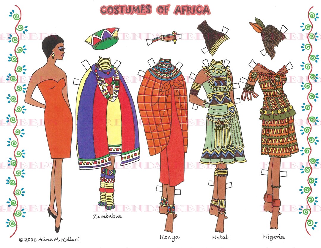 2 Printable COLORFUL COSTUMES of AFRICA Digital Paper Dolls2 - Etsy