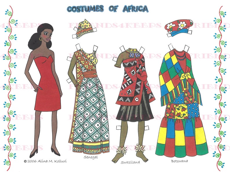 2 Printable COLORFUL COSTUMES of AFRICA Digital Paper Dolls--2 Jpgs 600 ...