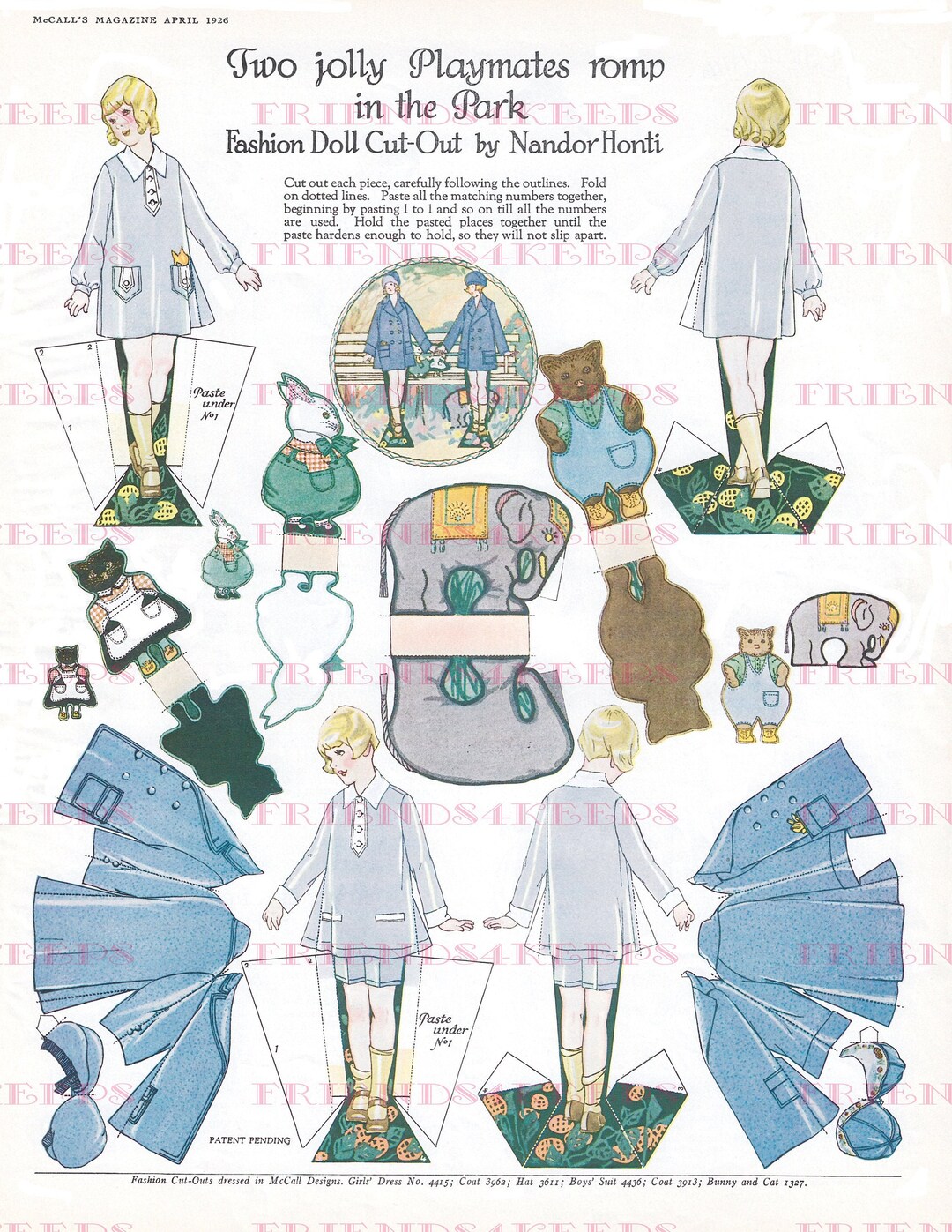 ART DECO PLAYMATES Romp in the Park Double-sided Paper Doll Digital ...