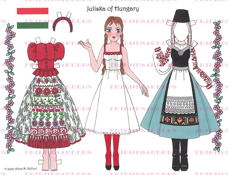 Printable HUNGARIAN FOLK COSTUMES Paper Doll Instant Digital | Etsy
