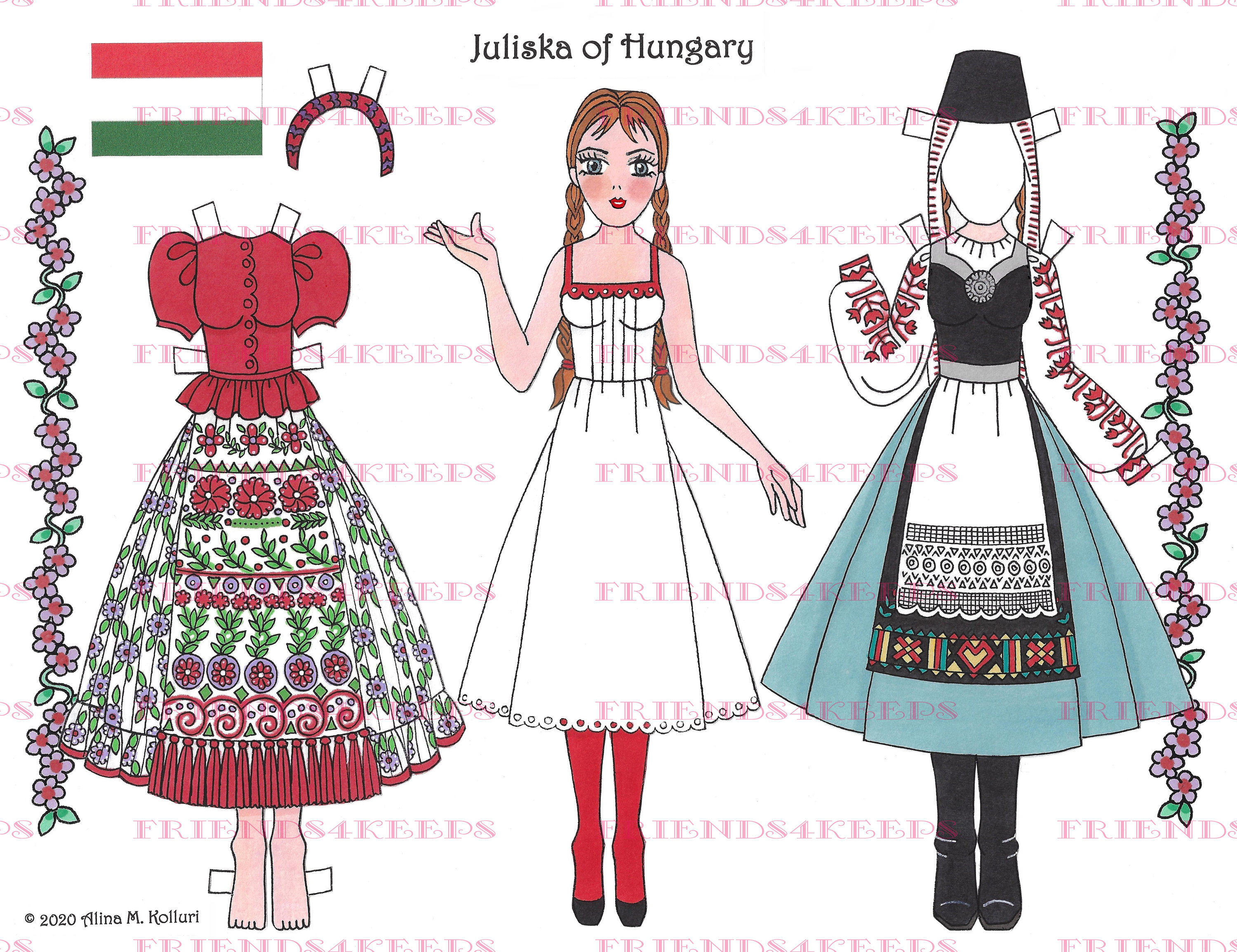 Printable HUNGARIAN FOLK COSTUMES Paper Doll Instant Digital Download 1 ...