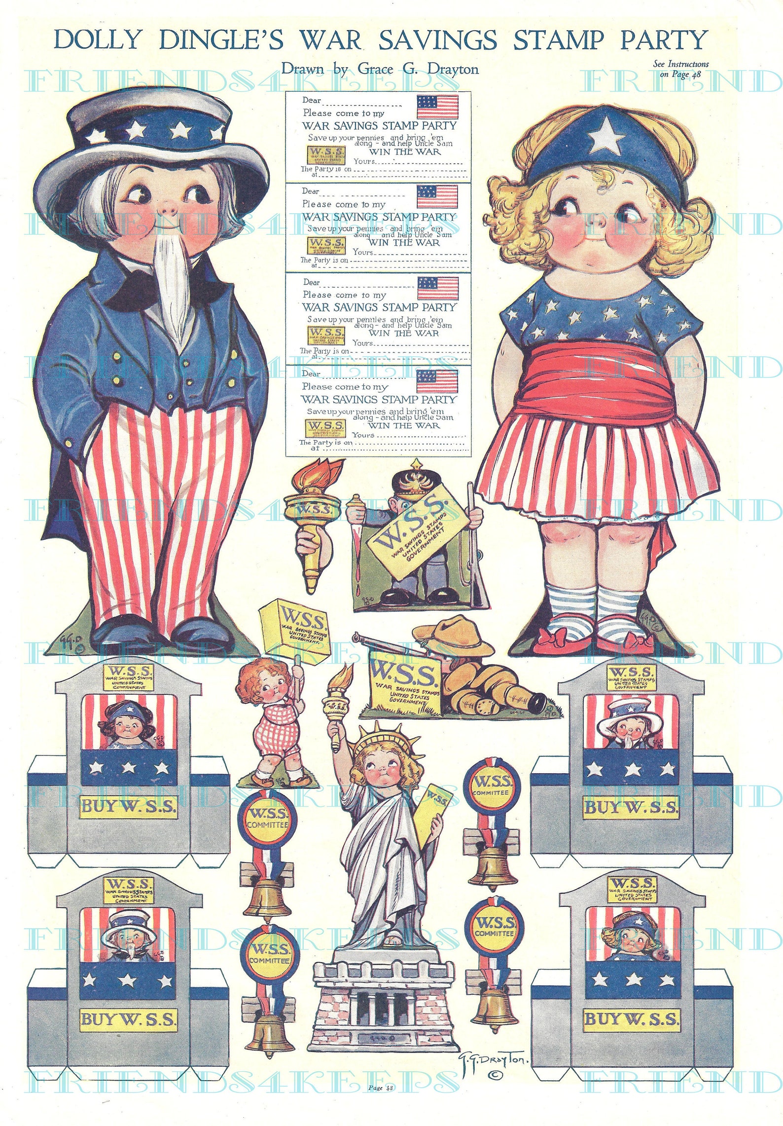 Dolly Dingle UNCLE SAM War Stamp Party 4th of July Vintage | Etsy