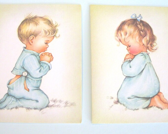INSTANT DOWNLOAD Boy and Girl at Prayer Printable Vintage Greeting Card ...