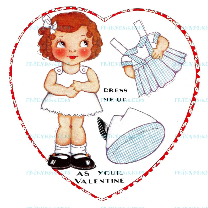4 Printable VALENTINE'S DAY Vintage Paper Doll Cards - Etsy