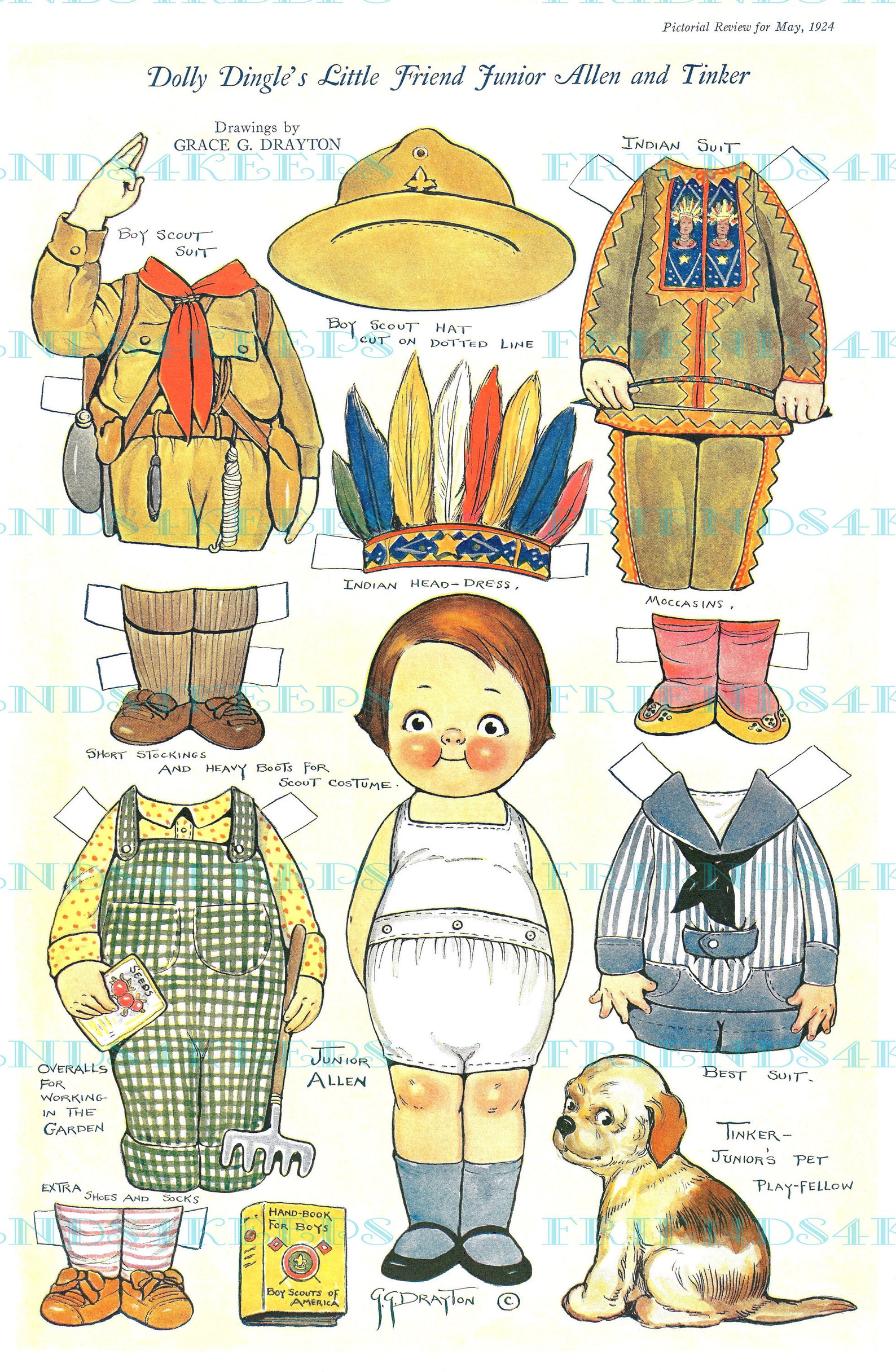 Lot of 2 Dolly Dingle Boy SCOUT and CAMPFIRE Girl Vintage Paper Doll ...