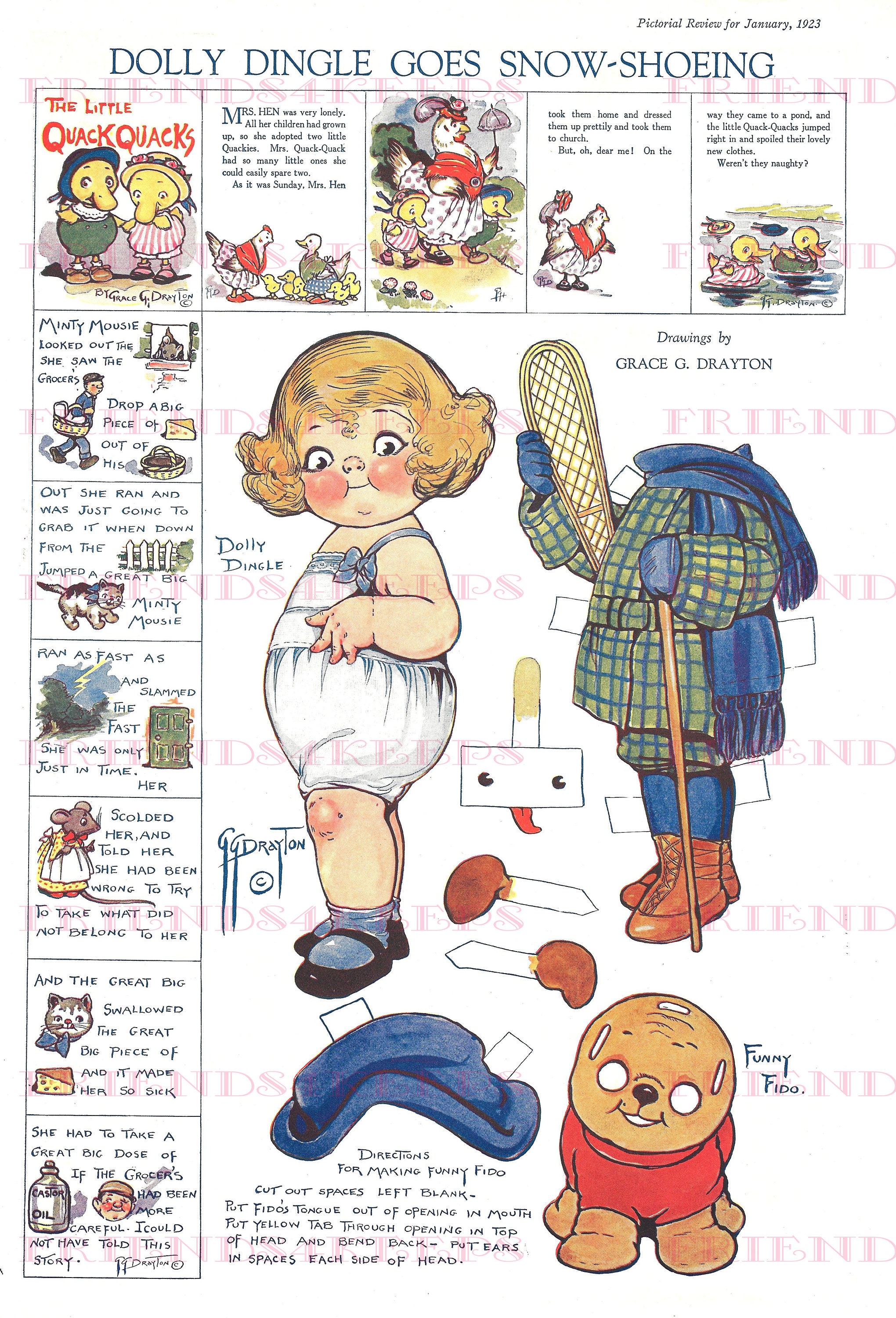 Dolly Dingle GOES SNOW SHOEING W/ Animal Stories Vintage Paper Doll ...