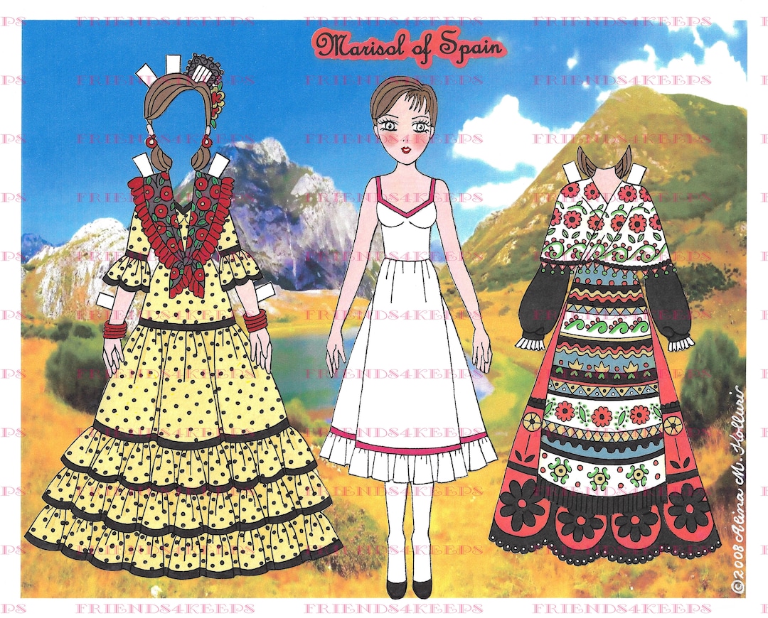 Printable SPANISH COSTUMES Flamenco Paper Doll Instant Digital Download ...