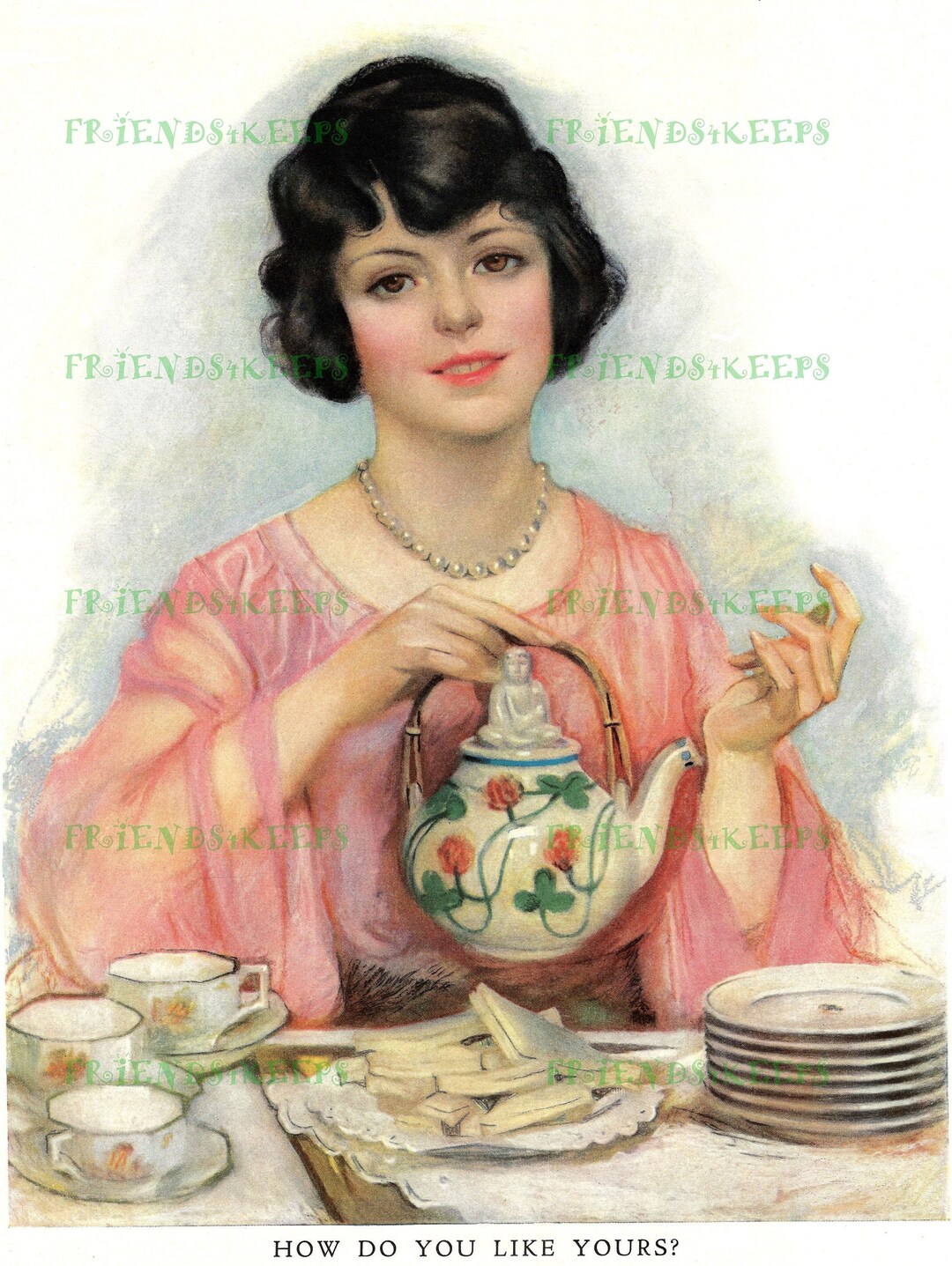 NEW! Art Deco TEA TIME "lady W/ Teapot" Vintage Printable Image Instant ...