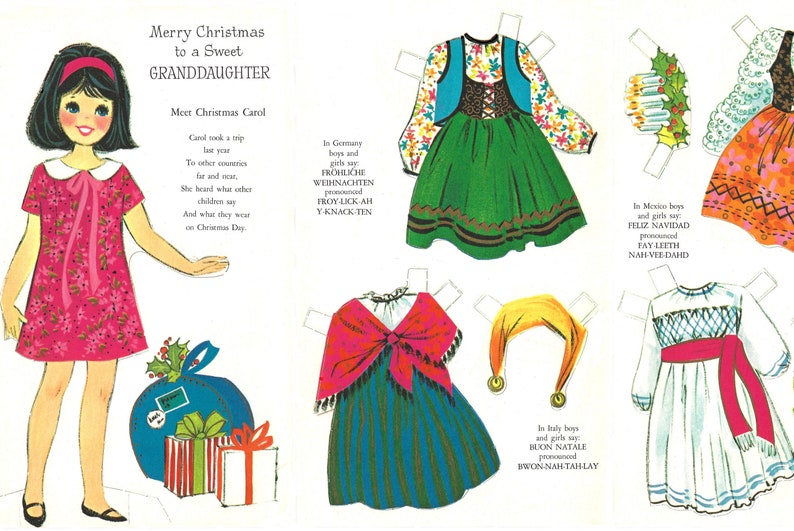 Vintage Christmas Around the World Printable Paper Doll | Etsy