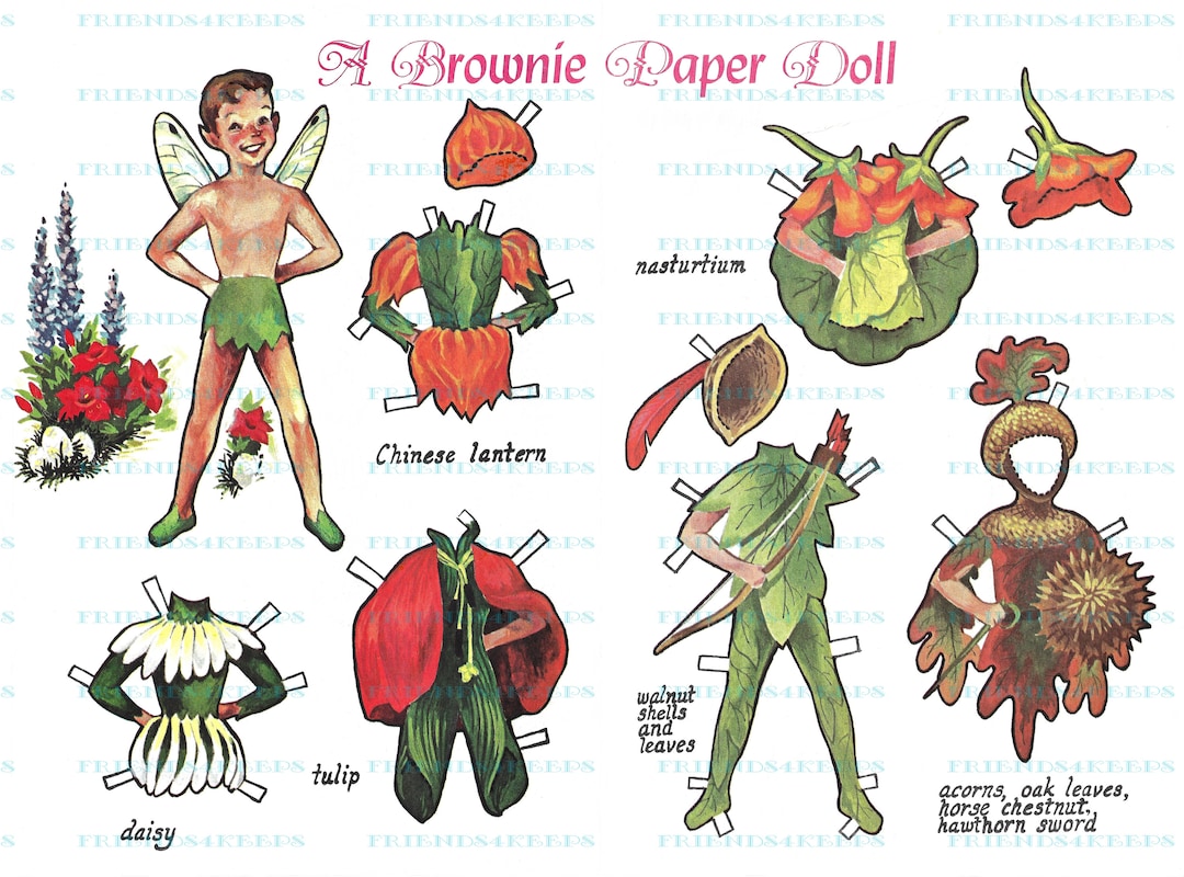 BROWNIE Boy Elf Vintage Printable Fairy Paper Doll Instant Digital ...
