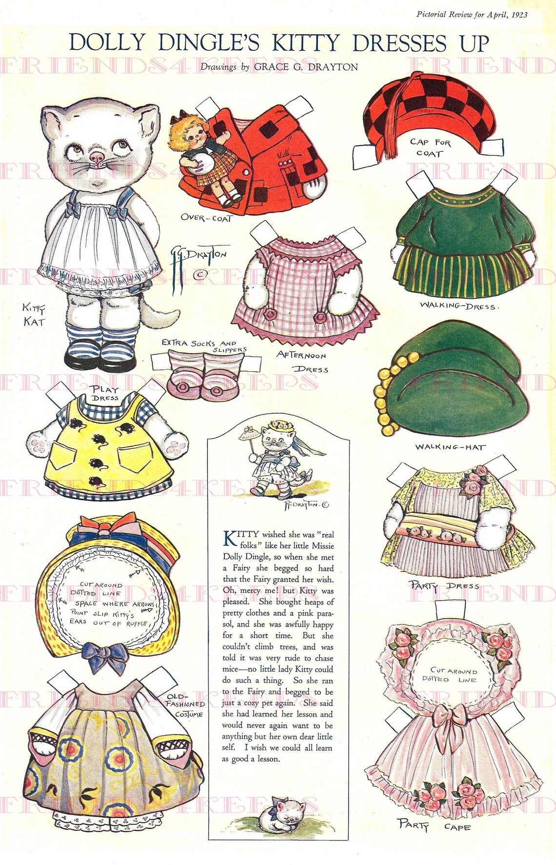 Dolly Dingle's KITTY DRESSES UP Kitten Cat Vintage Paper Doll Digital ...