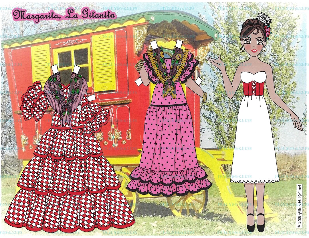 Printable GYPSY GIRL With Flamenco Costumes Paper Doll Digital Download ...