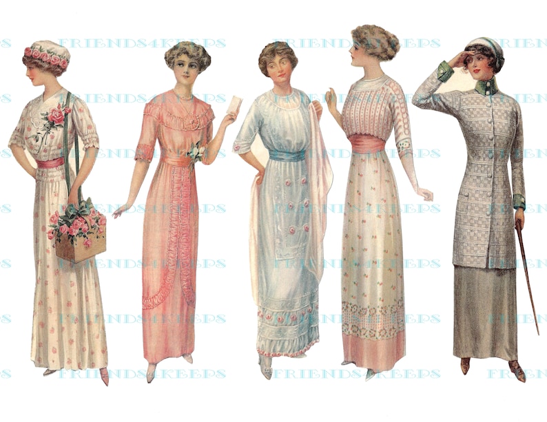 25 Printable ANTIQUE LADIES on 5 Jpg Files--fashion Cut-outs From 1910 ...