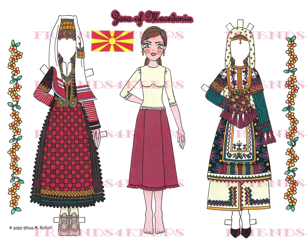 Printable MACEDONIAN COSTUMES "zora" Paper Doll Instant Digital ...