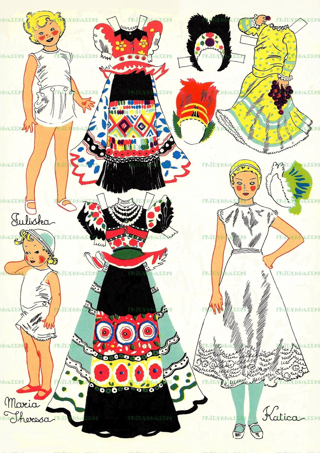 NEW! Lot of 5 Printable EUROPEAN Folk Costumes Vintage Paper Dolls ...