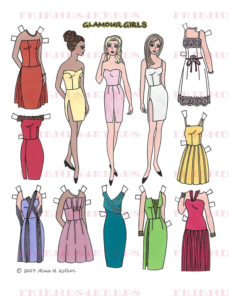 2-page Printable GLAMOUR GIRLS Paper Dolls by Alina Kolluri--instant ...