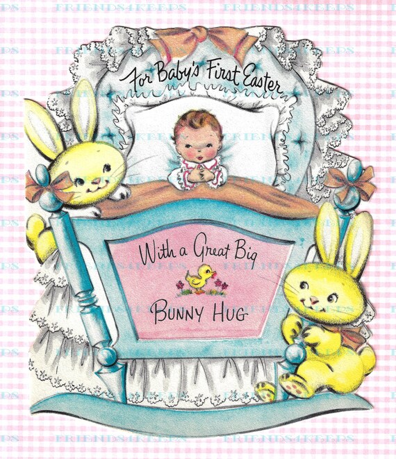BABY'S 1st EASTER Vintage Printable Greeting Card Front - Etsy