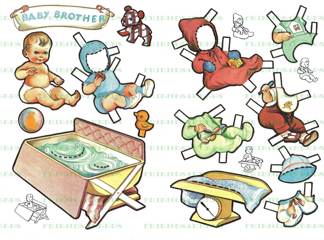 Printable BABY BROTHER Vintage Paper Doll Instant Digital Download 300 ...