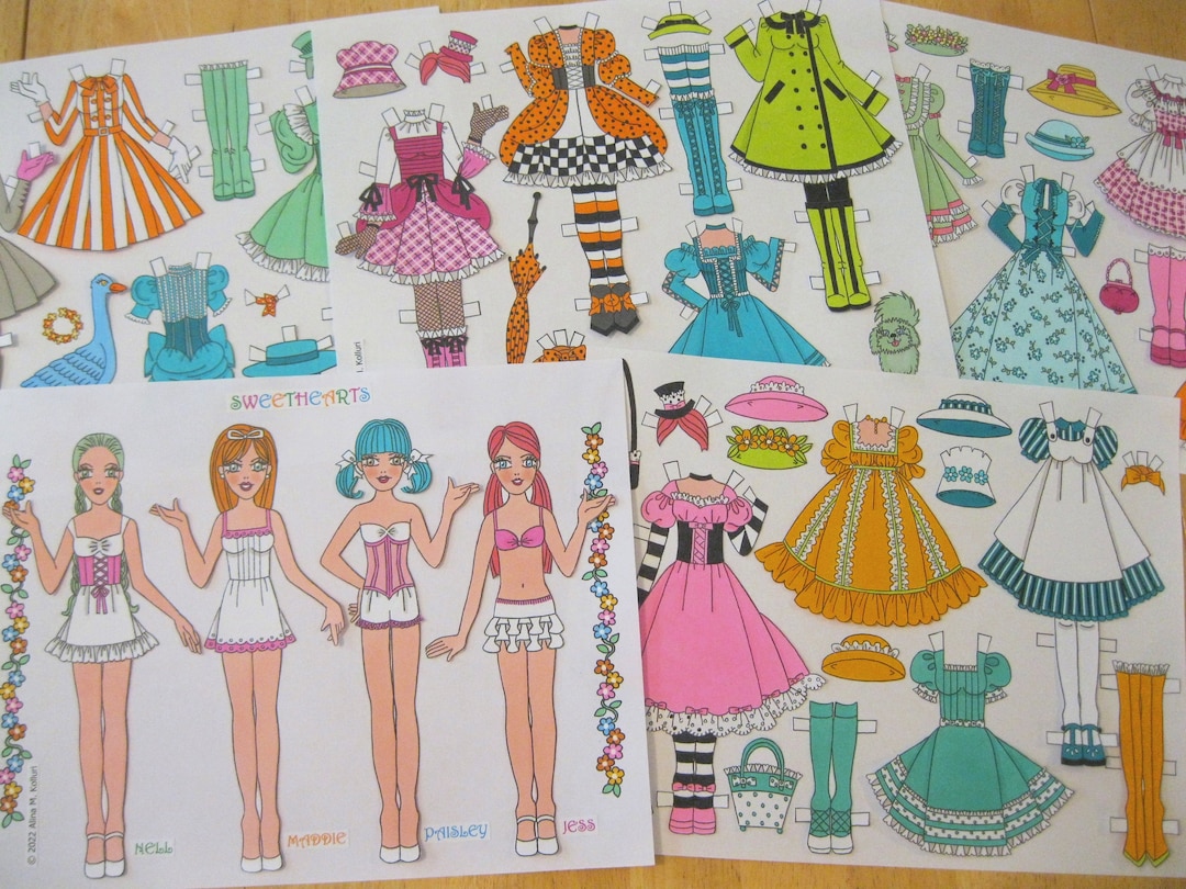 Printable 5-page SWEETHEARTS Instant Download Digital Teen Paper Dolls ...