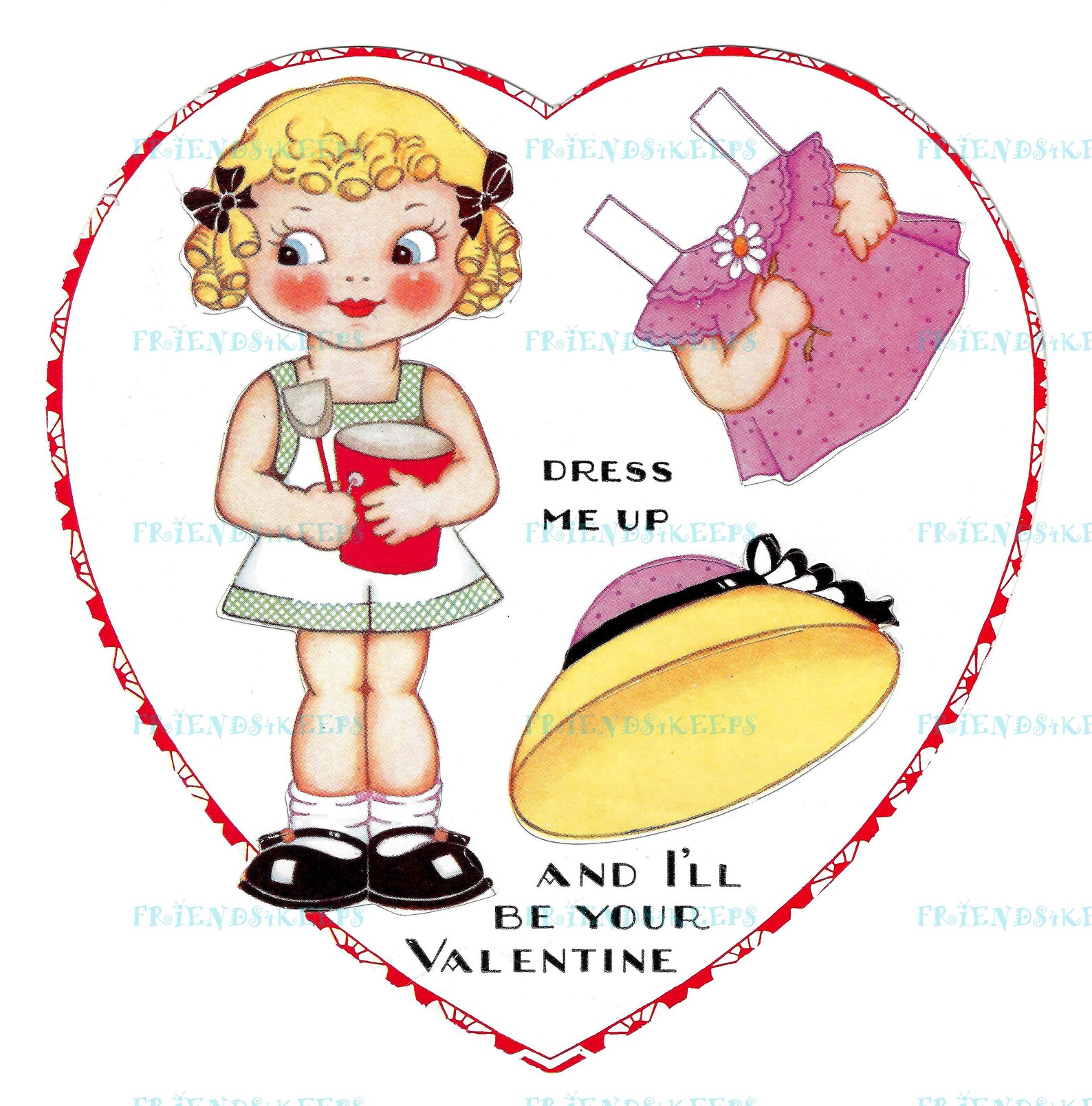 4 Printable VALENTINE'S DAY Vintage Paper Doll Cards - Etsy