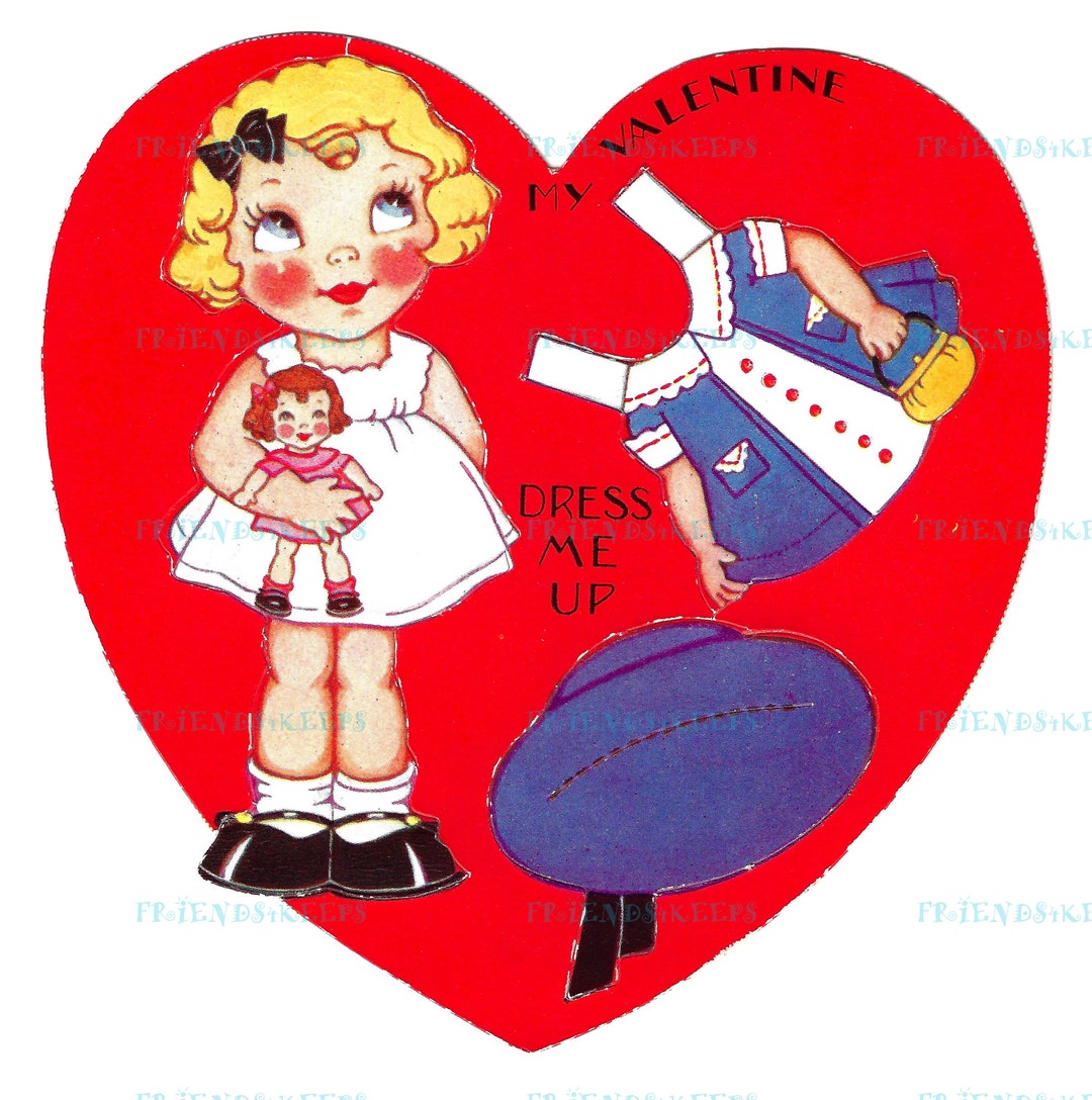 4 Printable VALENTINE'S DAY Vintage Paper Doll Cards Instant Download ...