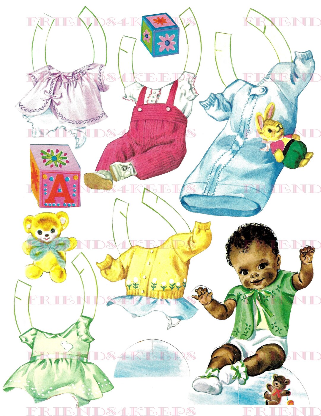 Printable Vintage BLACK BABY Paper Doll Digital Download--ideal for ...