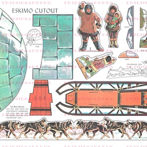 INSTANT DOWNLOAD Lot of 5 Vintage Printable Sets of ESKIMO Life, Paper ...