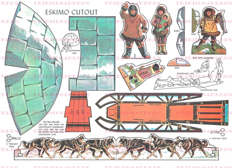 INSTANT DOWNLOAD Lot of 5 Vintage Printable Sets of ESKIMO Life, Paper ...