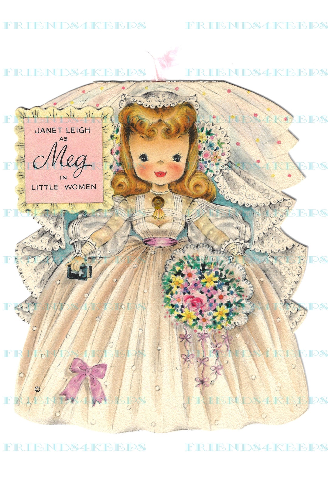 LITTLE WOMEN MEG Printable Vintage Bride Front-and-back Greeting Card ...
