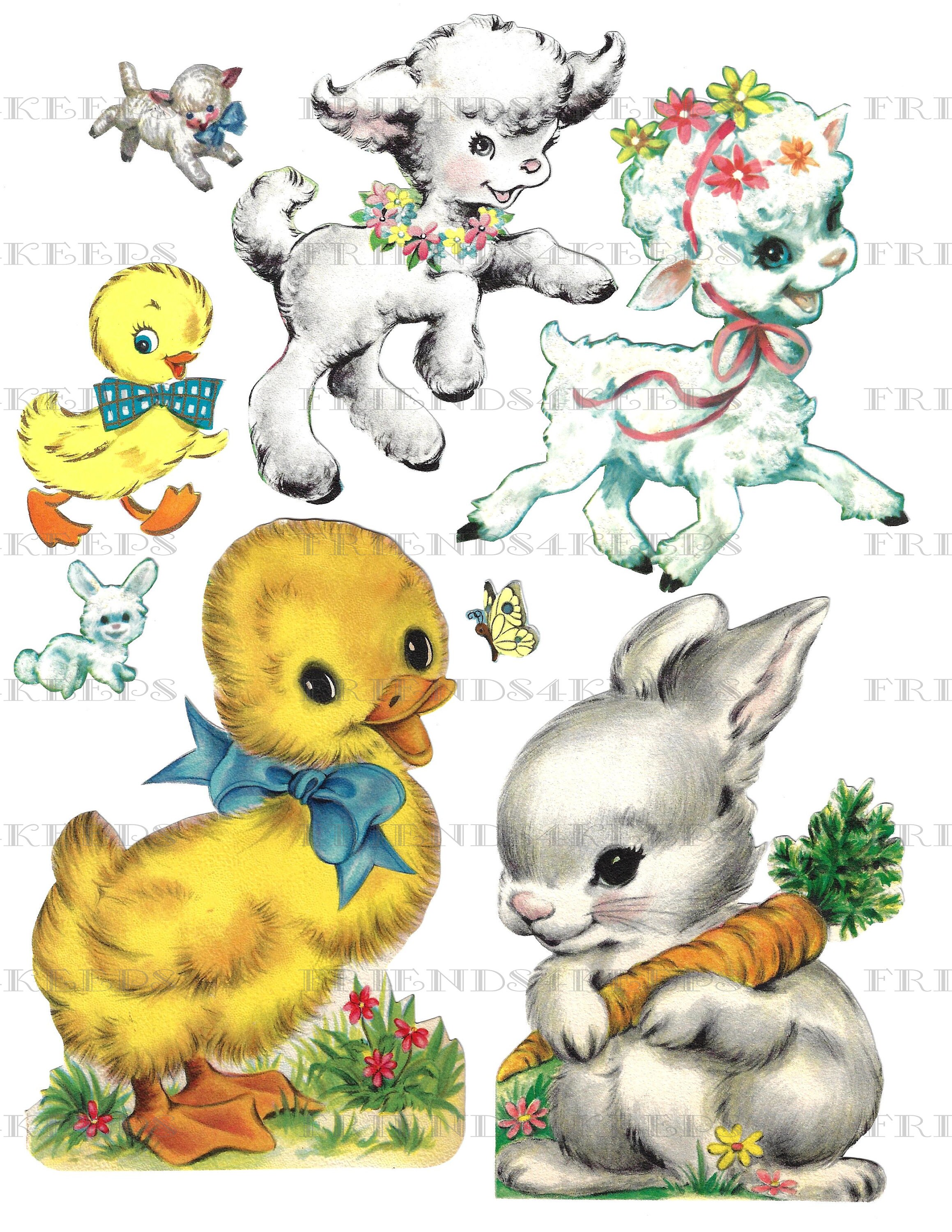 Vintage Easter Images: Bunny, Lamb, Chick Collage Sheets (digital ...